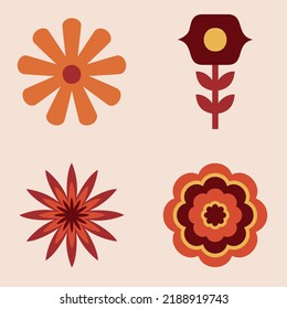 70s Retro Flower Clipart Elements Vector Stock Vector (Royalty Free ...