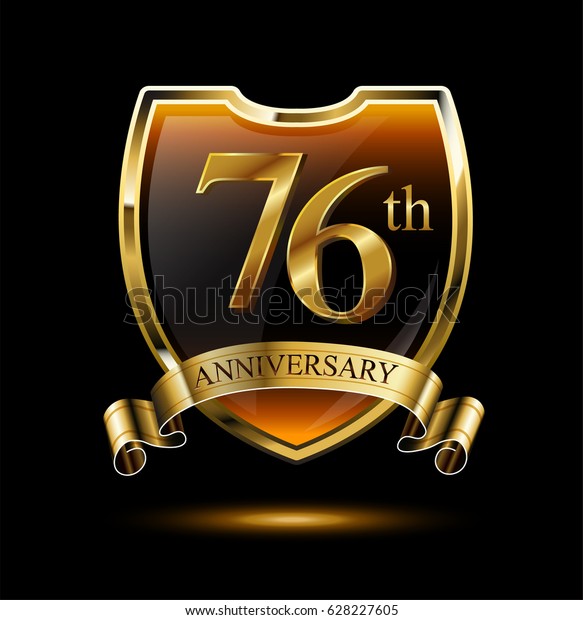 76th Anniversary Logo Golden Shield Ribbon Stock Vector (Royalty Free ...