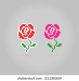 8 Bit Pixels Rose Flowers Asset Stock Vector (Royalty Free) 2112303059