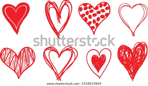 8 Hand Sketched Red Heart Vectors Stock Vector (Royalty Free ...