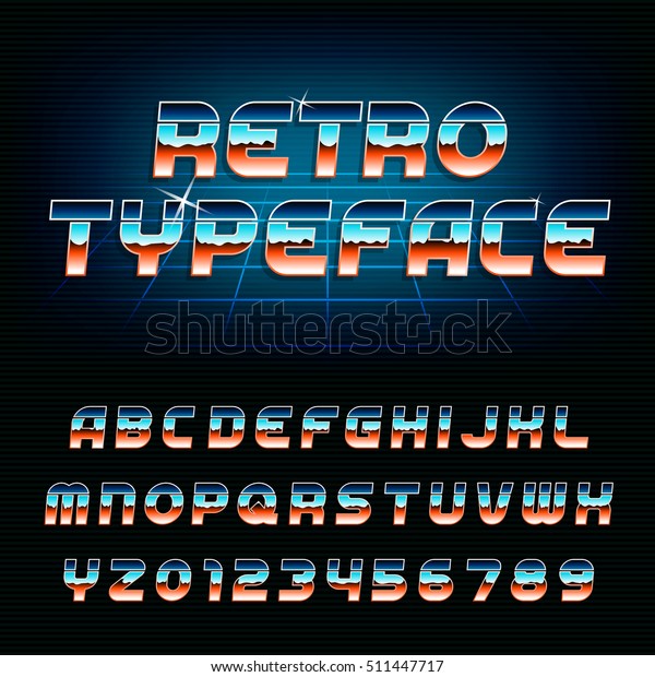 80s Retro Alphabet Font Chrome Effect Stock Vector (Royalty Free ...