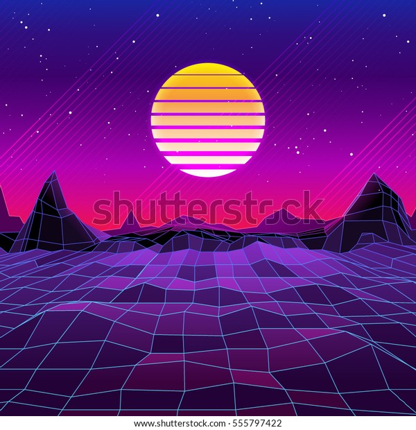 80s Retro Scifi Background Sun Mountains Stock Vector (Royalty Free ...