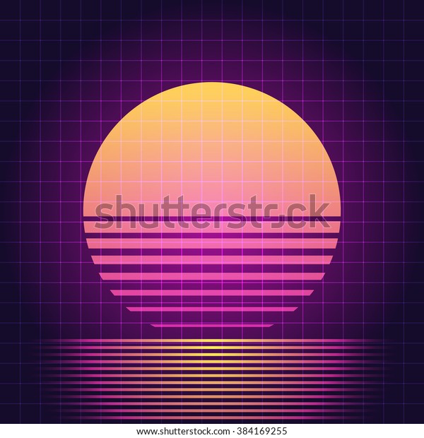 80s Retro Sci-Fi Sunset Background VHS 스톡 벡터(로열티 프리) 384169255