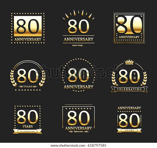 80th Anniversary Gold Logo Set Vector Stock Vector (Royalty Free ...