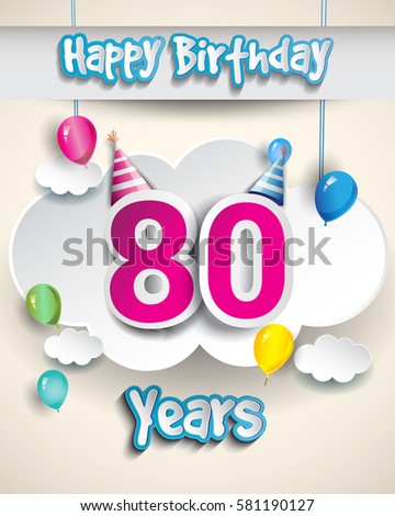 80th Birthday Celebration Design Clouds Balloons Stock Vector (Royalty ...