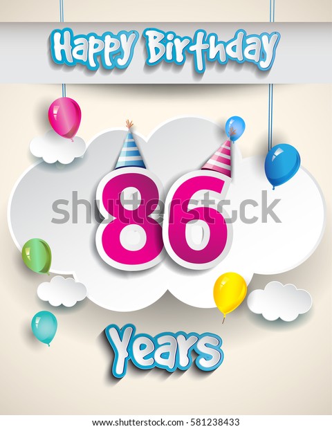 86th Birthday Celebration Design Clouds Balloons Stock Vector (Royalty ...