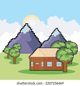 8bit Landscape Poster House Mountain Stock Vector (Royalty Free ...