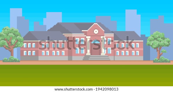 8bit Pixel Art School Building Green: vetor stock (livre de direitos ...