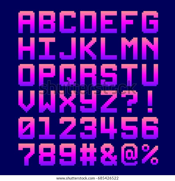 8bit Pixel Font Letter Numbers Pink Stock Vector (Royalty Free ...