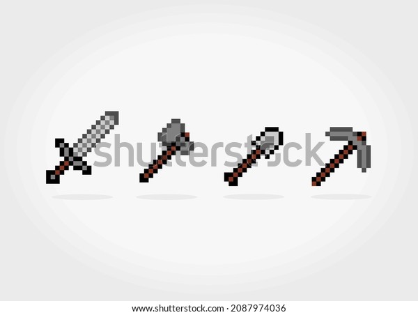 8bit Pixel Sword Axe Shovel Pickaxe Stock Vector (Royalty Free ...