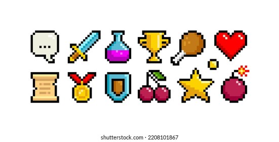 8bt Game Pixel Objects Set Editable Stock Vector Royalty Free 2208101867 Shutterstock