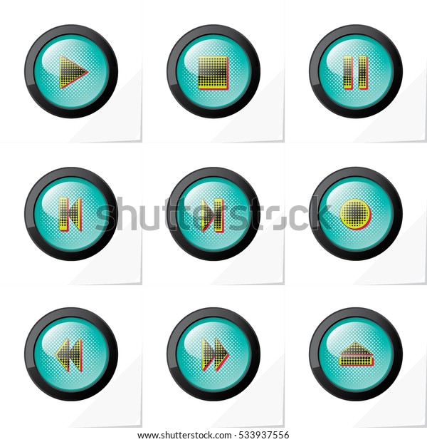 9 Buttons Icons Set Play Stop Stock Vector (Royalty Free) 533937556