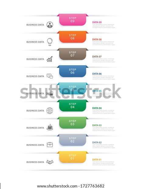 9 Data Step Infographics Timeline Tab 库存矢量图（免版税）1727763682