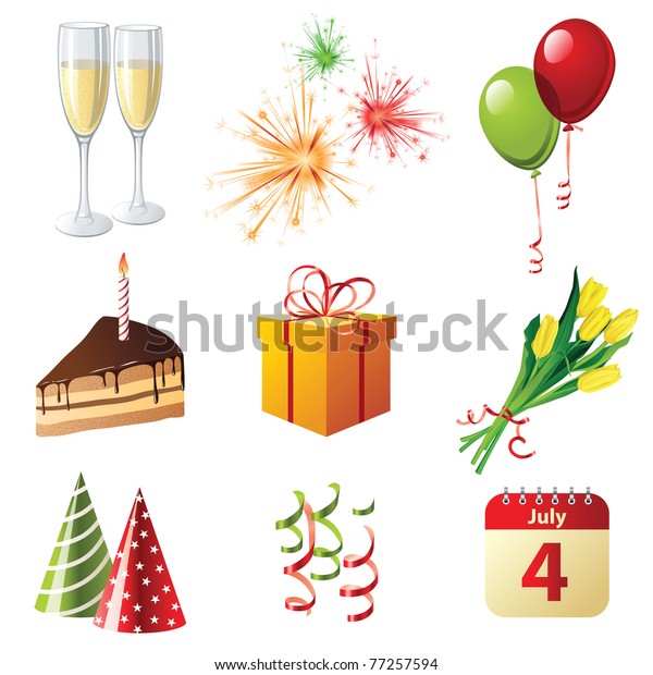 9 Highly Detailed Celebration Icons Stock Vector (Royalty Free) 77257594