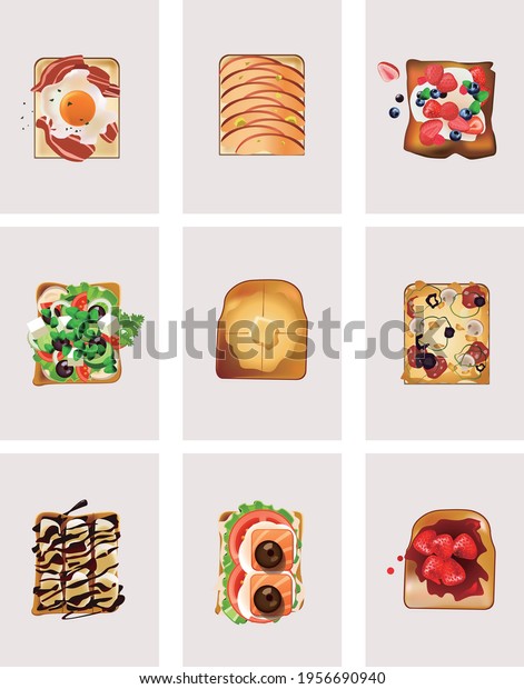 9 Types Toast Illustration Set Stock Vector (Royalty Free) 1956690940 ...