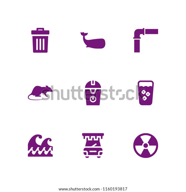 9 waste icons in vector set. rodent, delete, trash and pipe ...