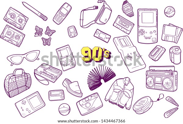 90s Vector Illustration Outline Minimalistic Set Stock Vector (Royalty ...