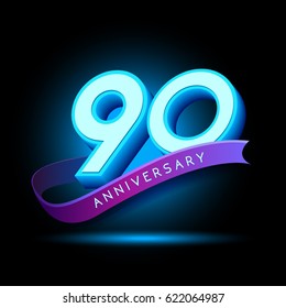 90th Anniversary 3d Text Glow Effect Stock Vector (Royalty Free ...