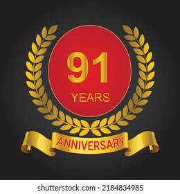 91 Years Anniversary Logo Template Gold Stock Vector (Royalty Free ...