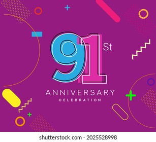 91st Anniversary Logo Vector Design Birthday Stock Vector (Royalty Free ...