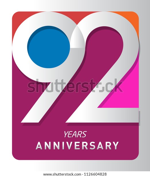 92 Years Old Celebrating Modern Logo Stock Vector (Royalty Free ...