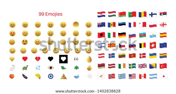 99 Emojis Set Isolated on White 스톡 벡터(로열티 프리) 1402838828