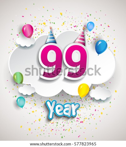 99th Anniversary Celebration Design Clouds Balloons Stock Vector ...