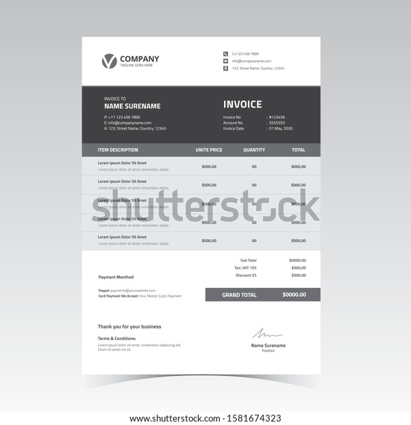 A4 Minimal Invoice Template Design Stock Vector (Royalty Free ...