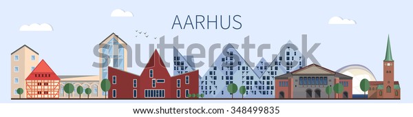 Aarhus Landmarks Monuments Flat Style Aarhus Stock Vector (Royalty Free ...