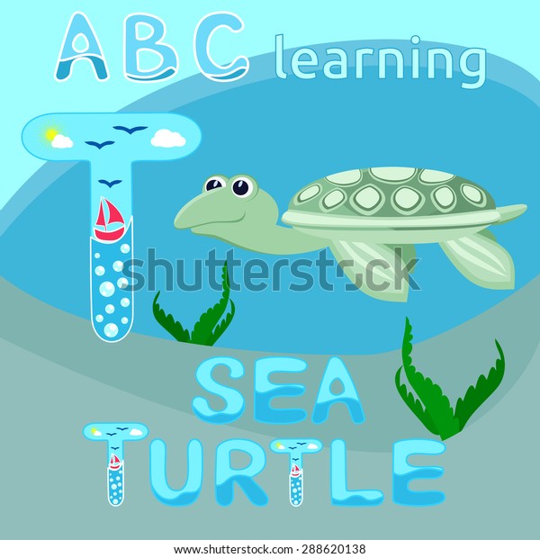 Abc Animal Letter T Turtle Smiling Stock Vector (Royalty Free ...