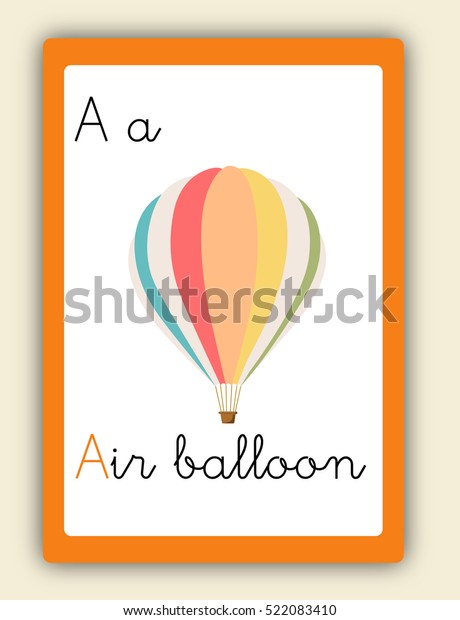 ABC card, letter A. Word and picture. Alphabet tutorial cards ...
