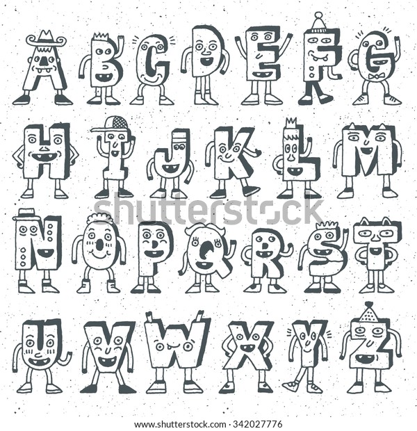 Abc Funny Alphabet Characters Wacky Doodle Stock Vector (Royalty Free ...