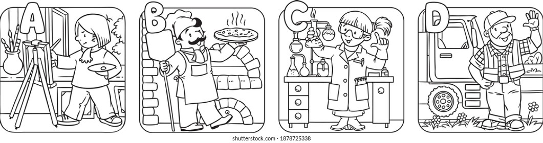 Abc People Professions Coloring Book Set Stock Vector (Royalty Free ...