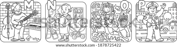 Abc People Professions Coloring Book Set Stock Vector (Royalty Free ...