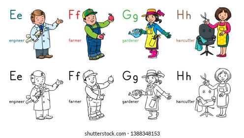 Abc Professions Coloring Book Set English Stock Vector (Royalty Free ...