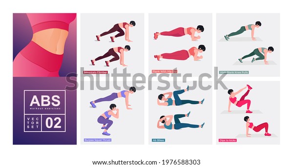 Abs Workout Exercise Set Women Doing Stock Vector (Royalty Free ...