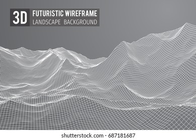 Abstract Wireframe Background 3d Grid Technology Stock Vector (Royalty ...