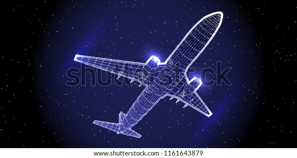 Abstract Airliner Constructed Dots Outline Wireframe Stock Vector ...