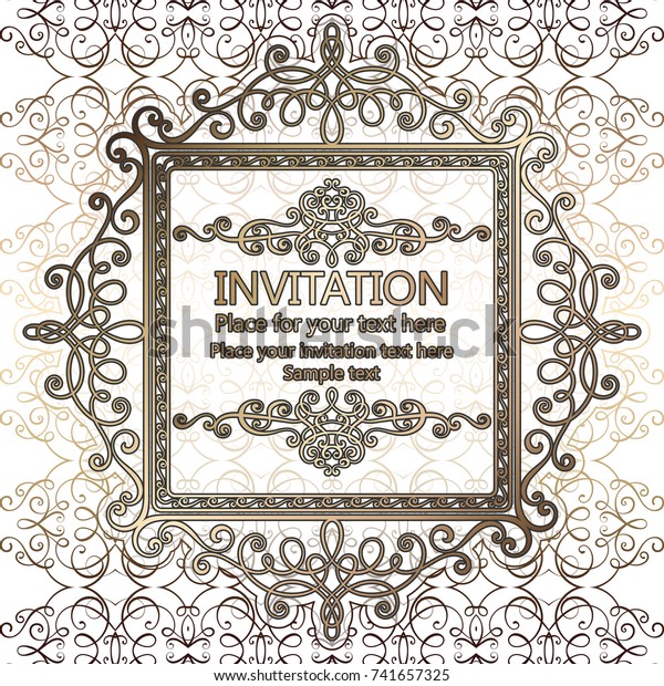 Abstract background with calligraphic luxury gold flourishes and vintage frame, victorian banner ...