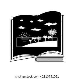 Abstract Black Simple Line Open Book Stock Vector (Royalty Free ...