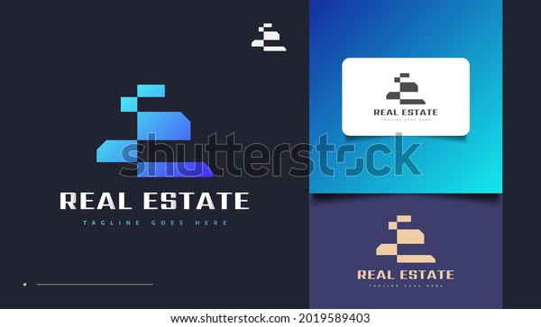 Abstract Blue Real Estate Logo Design Stock Vector (Royalty Free ...