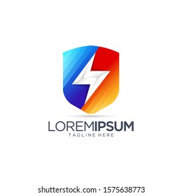 Abstract Blue Shield Lightning Logo Vector Stock Vector (Royalty Free ...