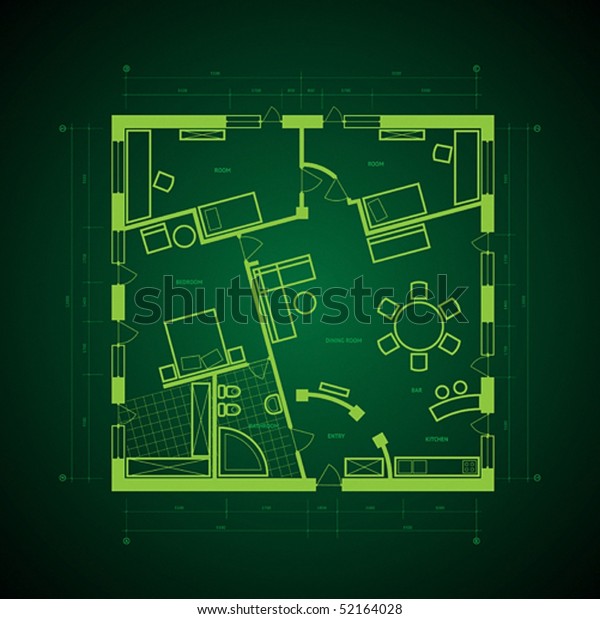 Abstract Blueprint Background Green Colors Vector Stock Vector (Royalty ...