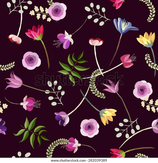 Abstract Botanical Seamless Background Flowers Plants Stock Vector ...