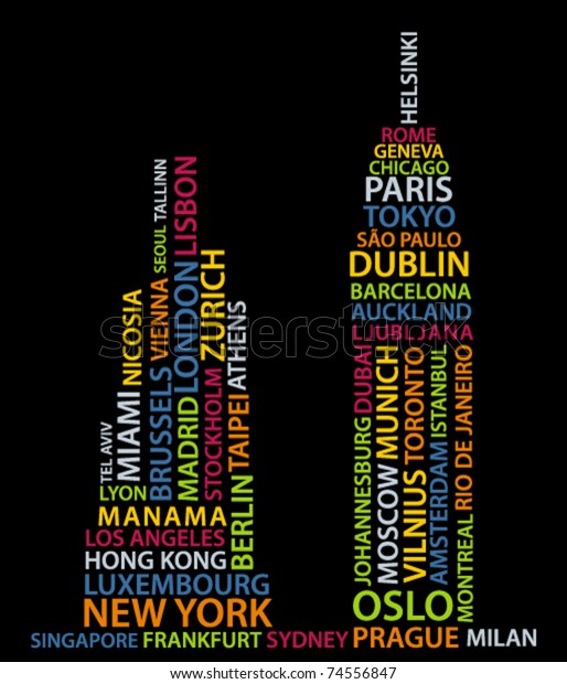 Abstract Buildings Made Names Big Cities Stock Vector (Royalty Free ...