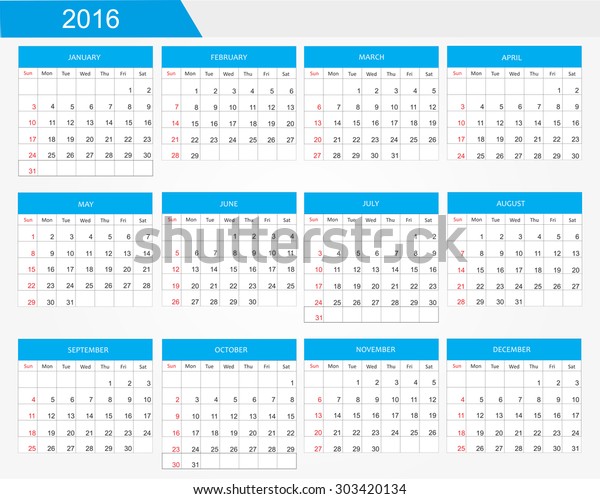 Abstract Calendar 2016planning Calendar 2016week Starts Stock Vector ...