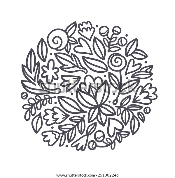 Abstract Circle Cute Doodle Flowers Vector Stock Vector (Royalty Free ...
