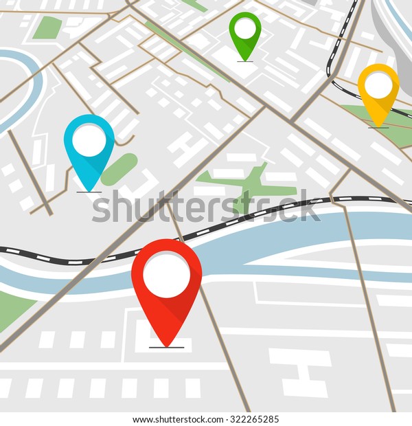 Abstract City Map Color Pins Stock Vector (Royalty Free) 322265285 ...