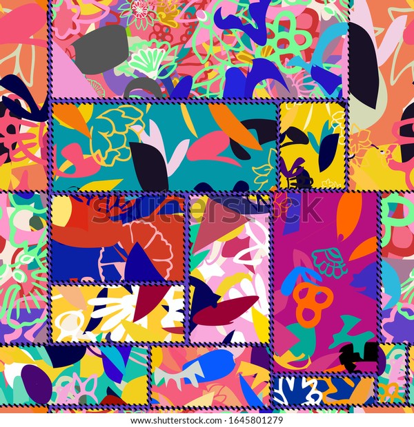 Abstract Collage Asymmetric Pattern Digital Freehand Stock Vector ...