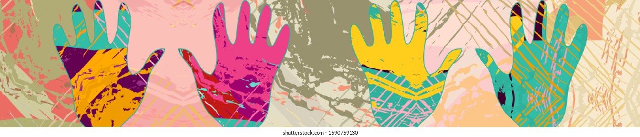 Abstract Collage Background Hand Print Digital Stock Vector (Royalty ...